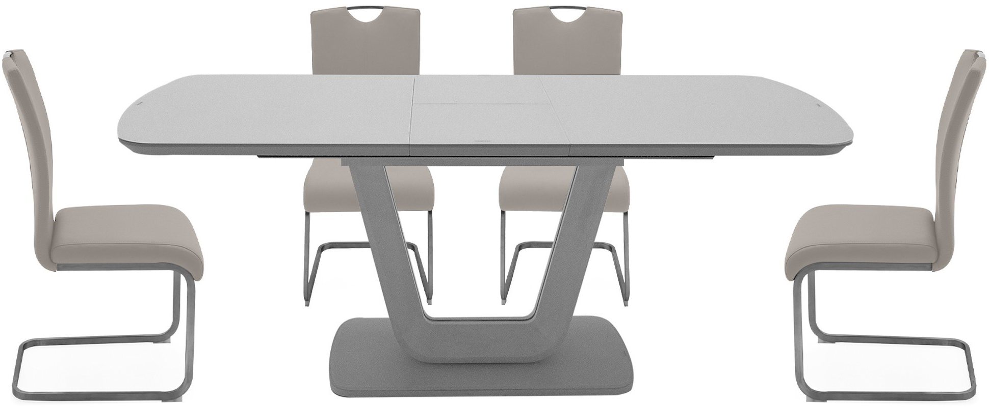 Lazzaro Grey Extending Table and 4 Taupe Chairs | Aldiss