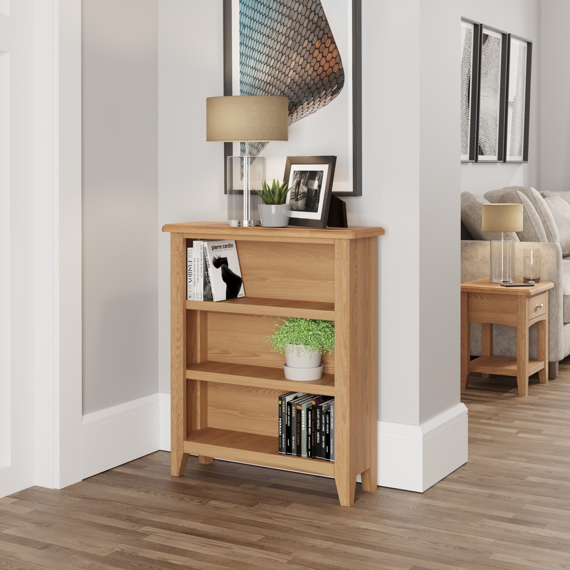 Stiffkey Small Wide Bookcase in Oak - Aldiss