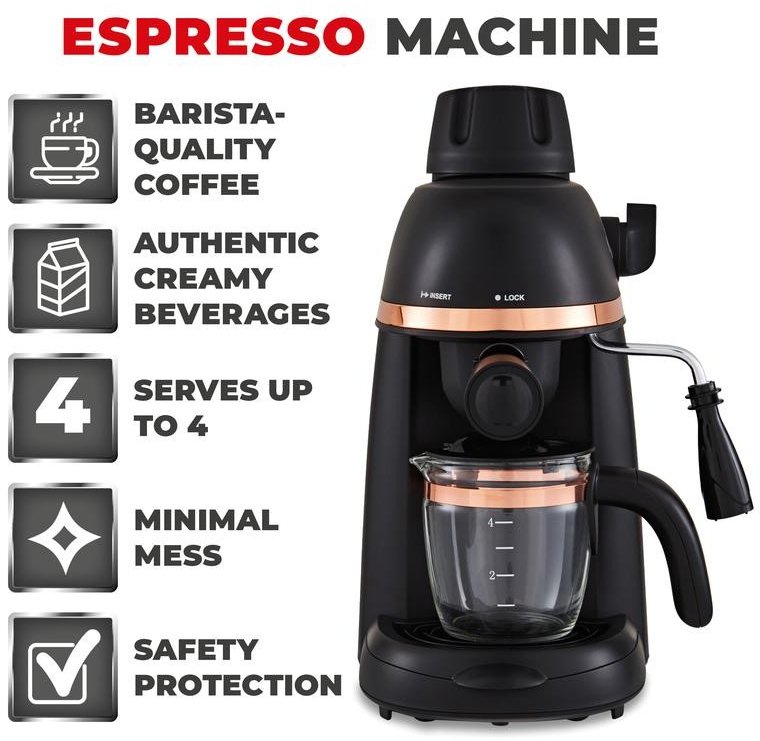 Tower Cavaletto 4 Cup Espresso Machine Black - Aldiss
