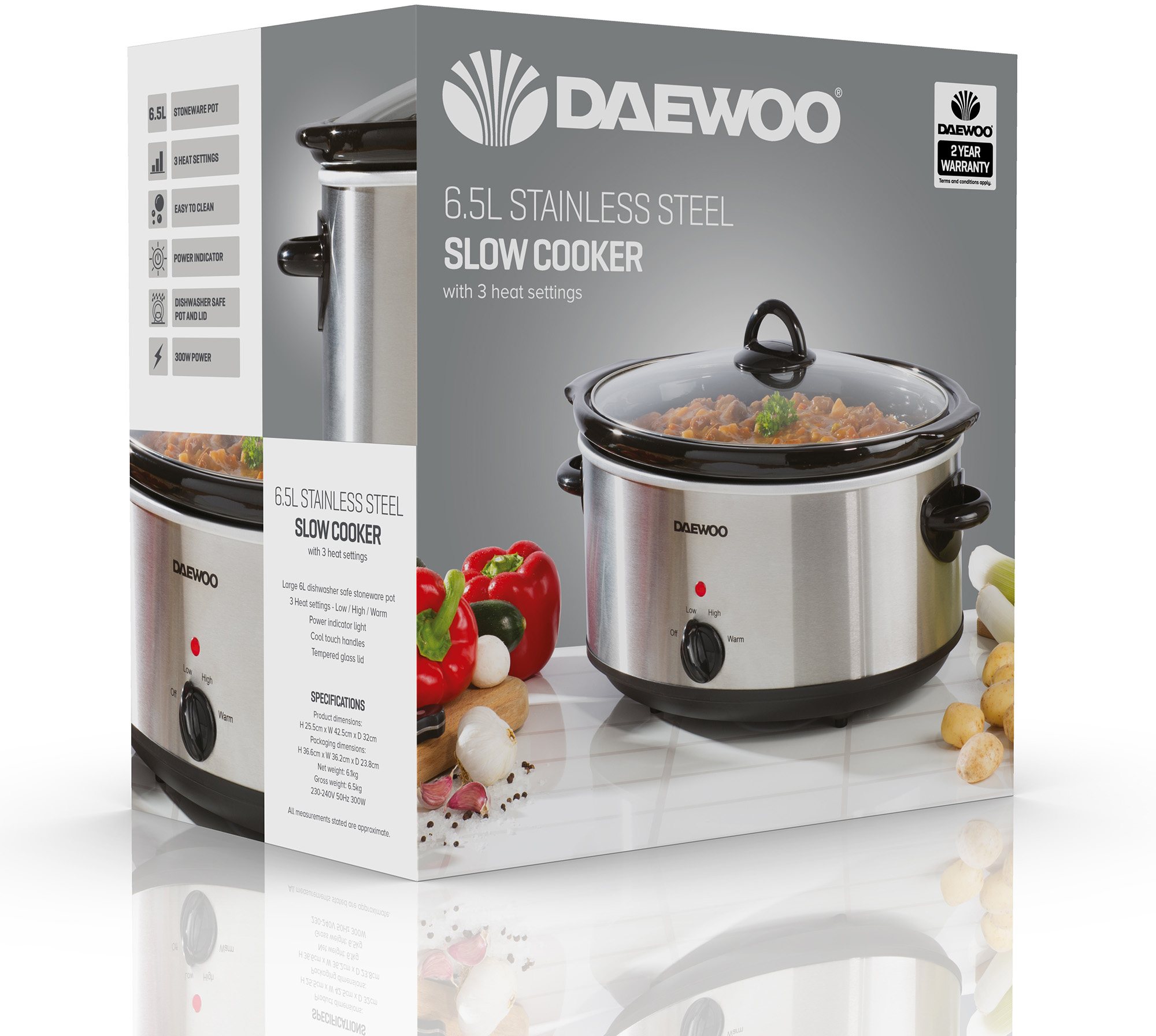 Daewoo 6.5L Stainless Steel Slow Cooker | Aldiss of Norfolk