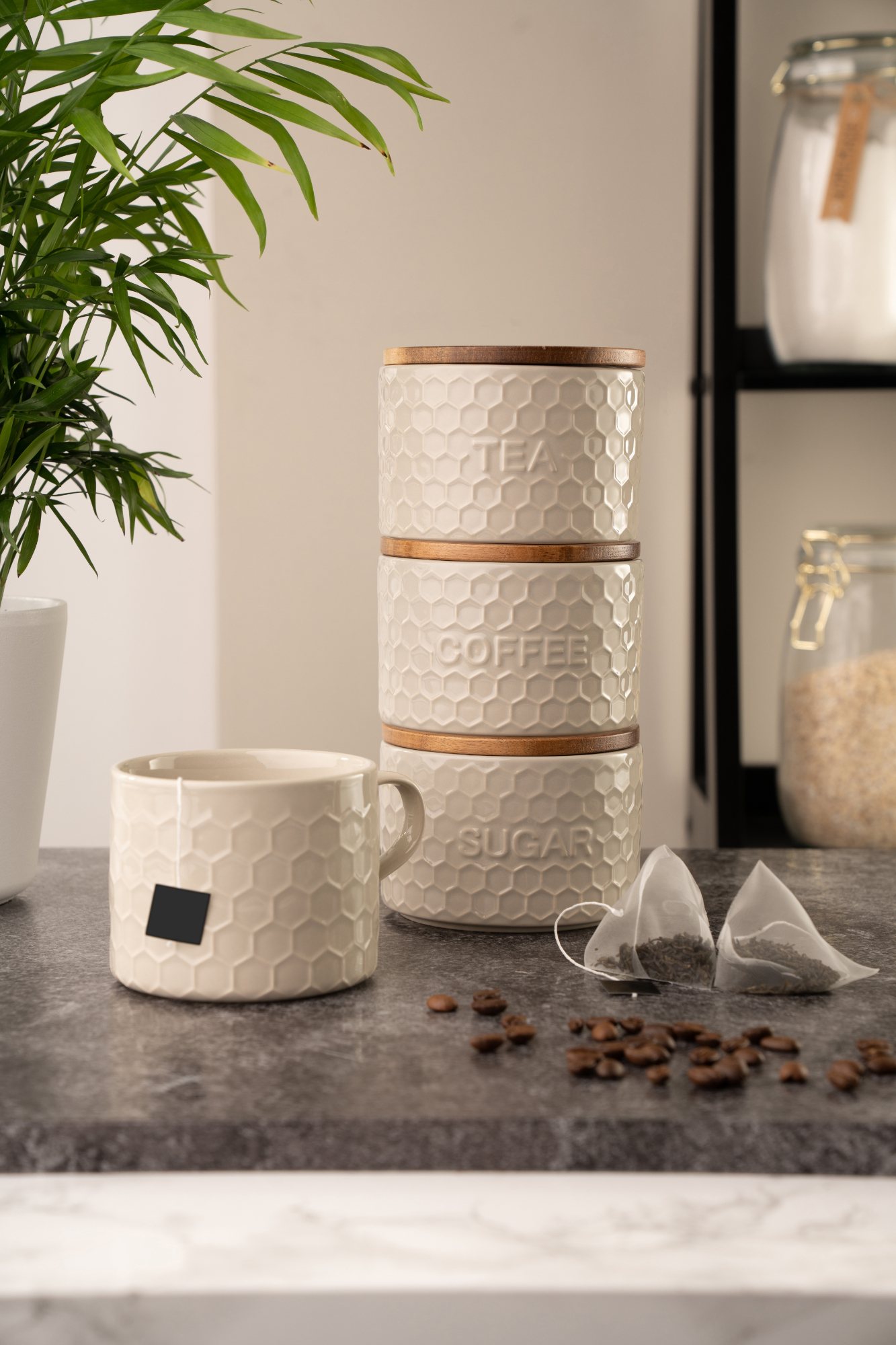 Kitchen Pantry 3 Pack Stacking Storage Jars Grey | Aldiss