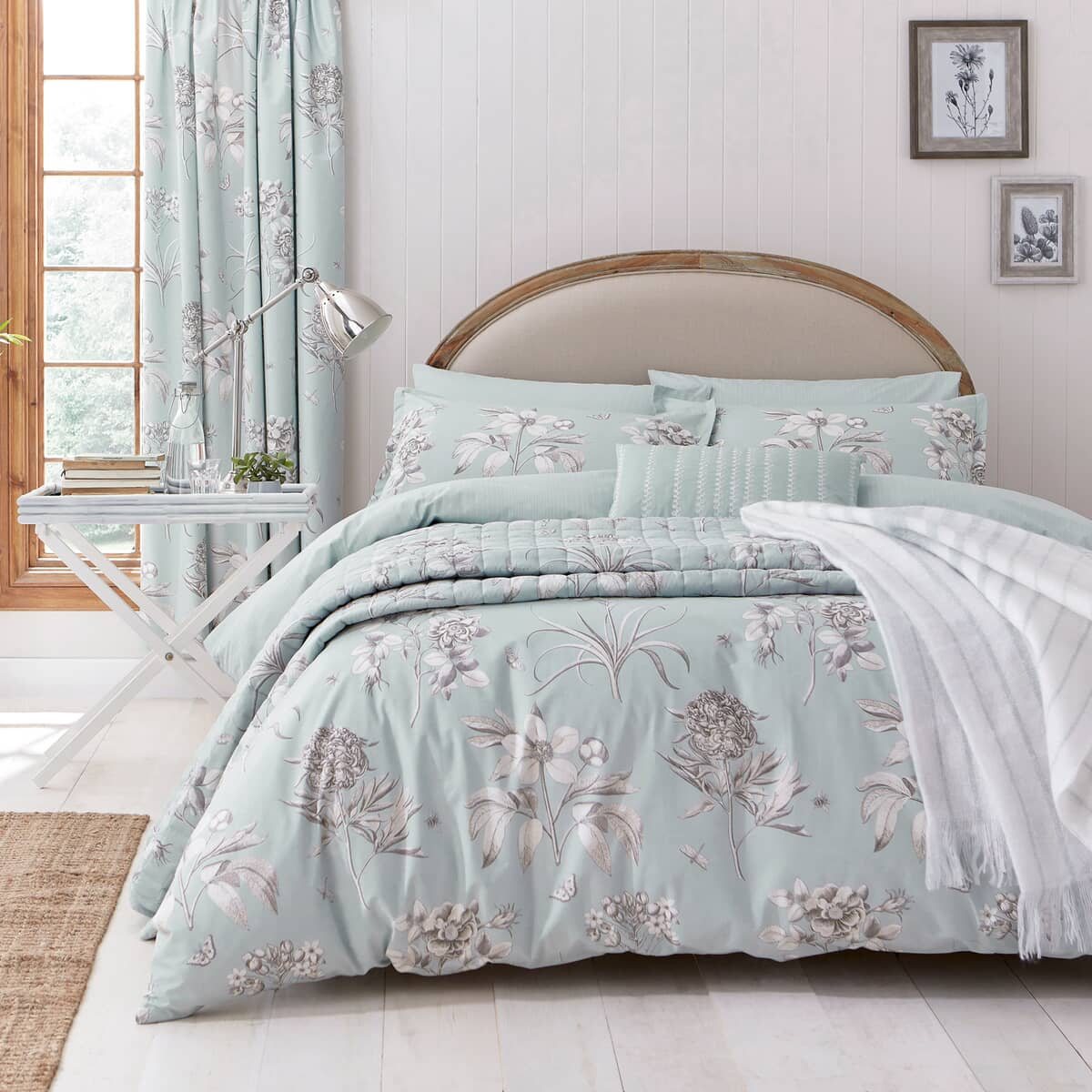 Sanderson Options Etchings & Roses Duck Egg Duvet Cover | Aldiss of No
