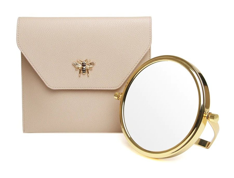 Alice Wheeler Stone Luxury Travel Mirror and Case | Aldiss
