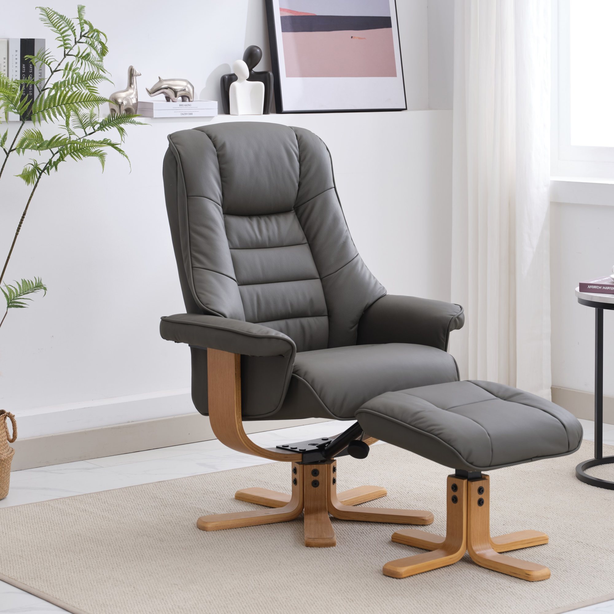 Sardinia Swivel Recliner Chair & Stool in Cinder | Aldiss