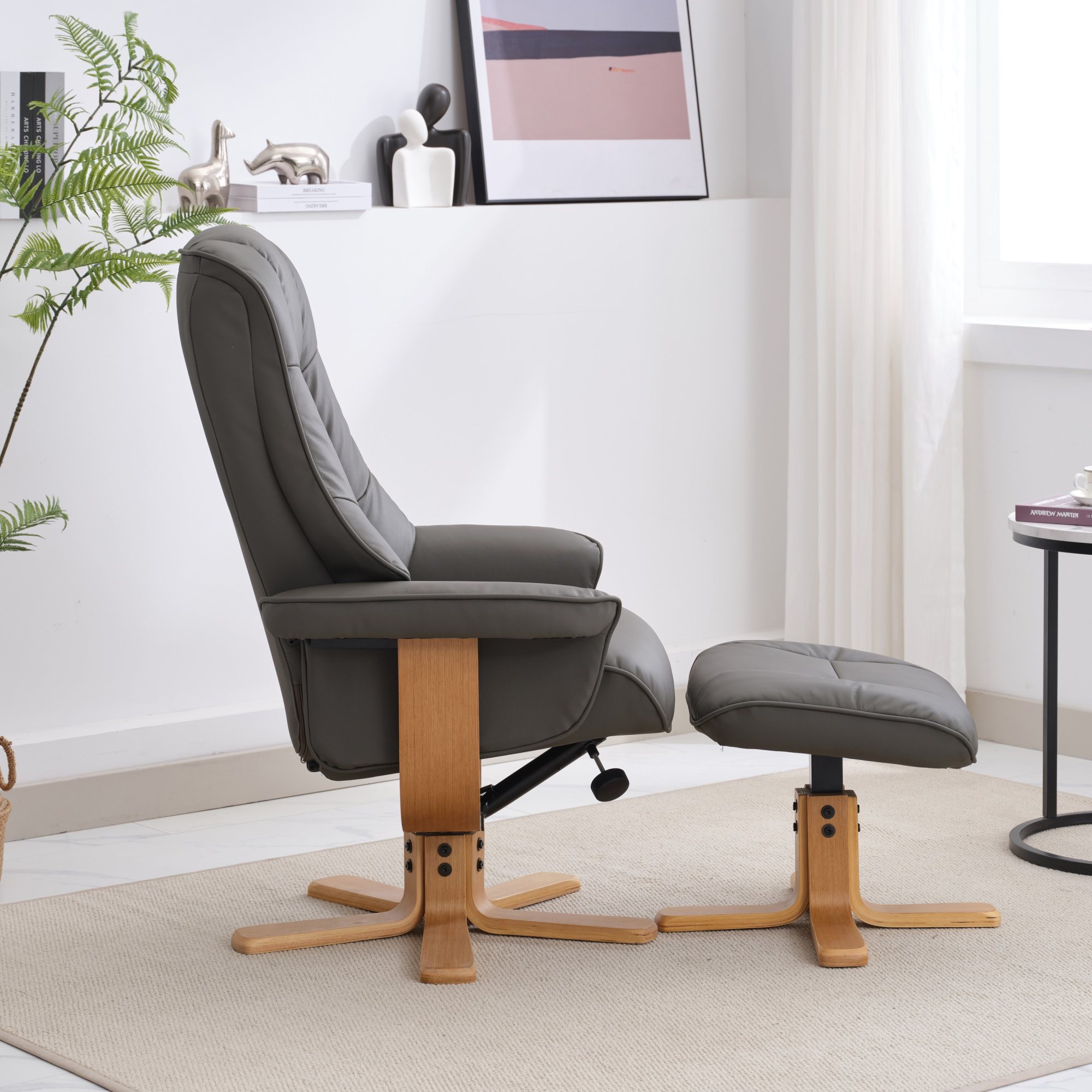 Sardinia Swivel Recliner Chair & Stool in Cinder | Aldiss