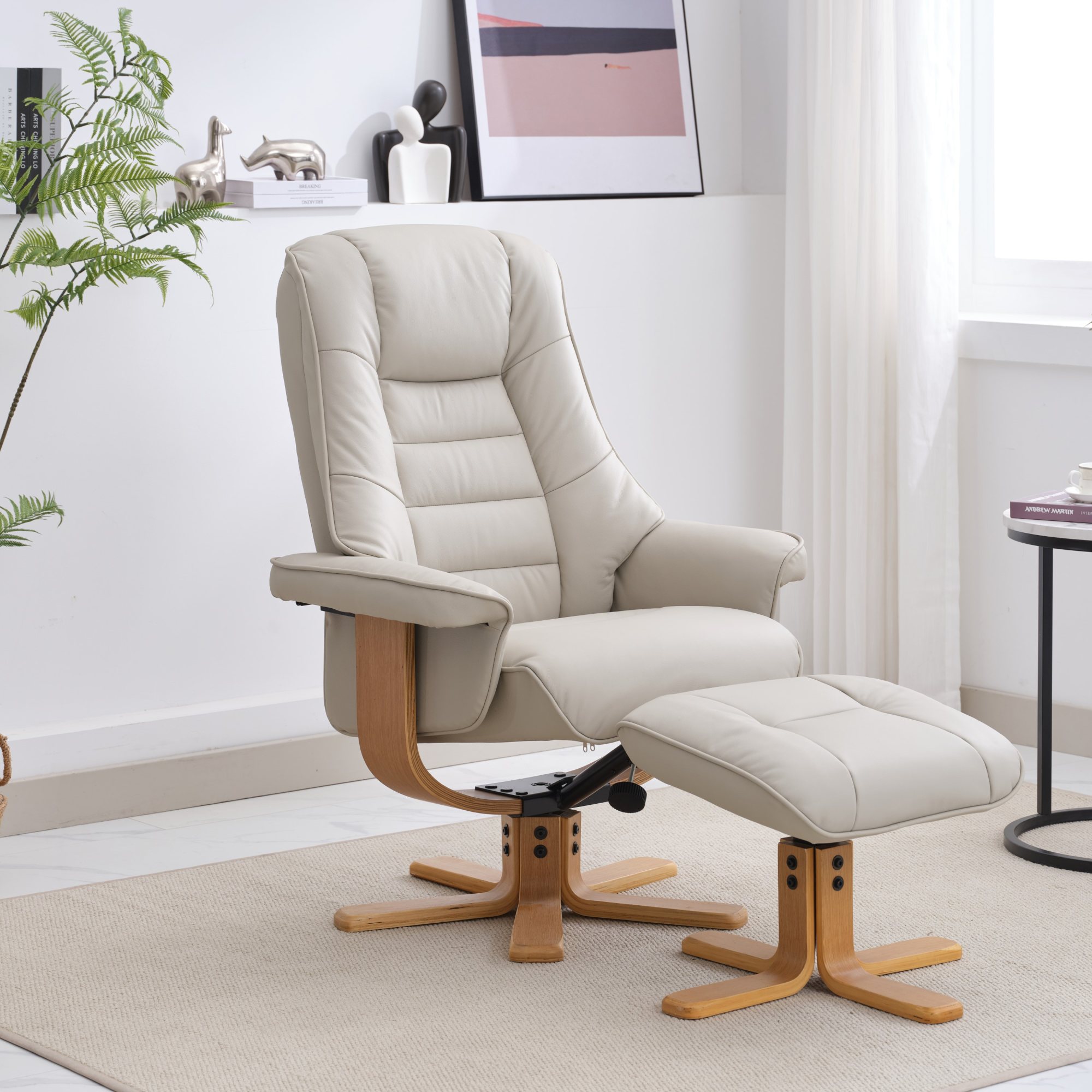 Sardinia Mushroom Leather Chair & Stool Set | Aldiss Norfolk