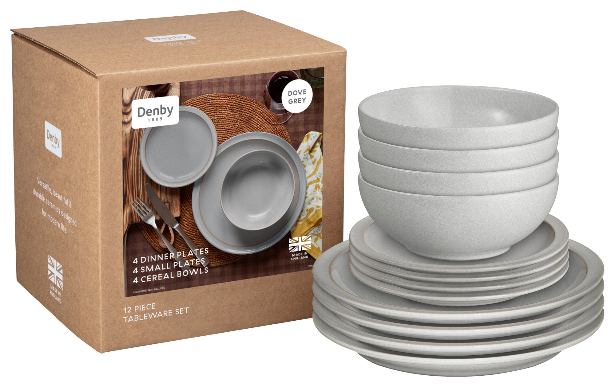 Denby Dove Grey 12 Piece Dinner Set | Aldiss of Norfolk
