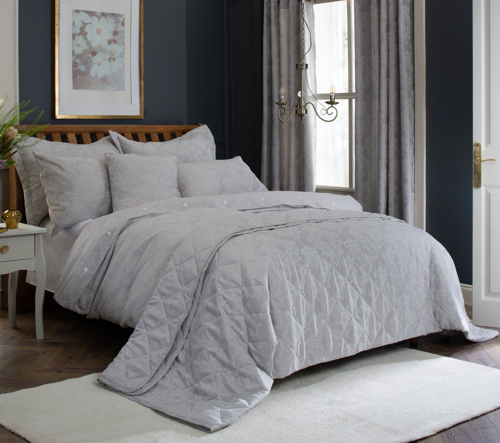 The Lyndon Co Versailles Jacquard Silver Duvet Cover Set - Aldiss