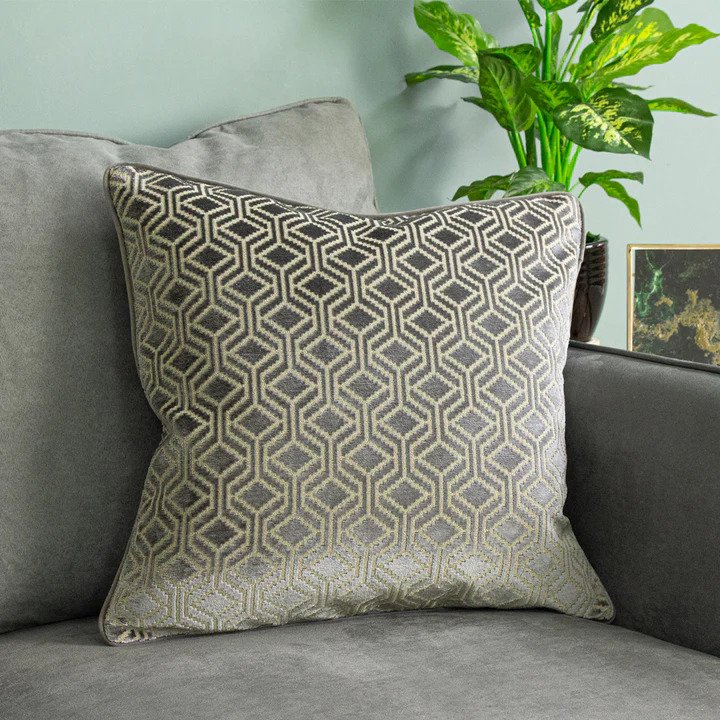 Paoletti Grey Velvet Jacquard Cushion | Aldiss of Norfolk