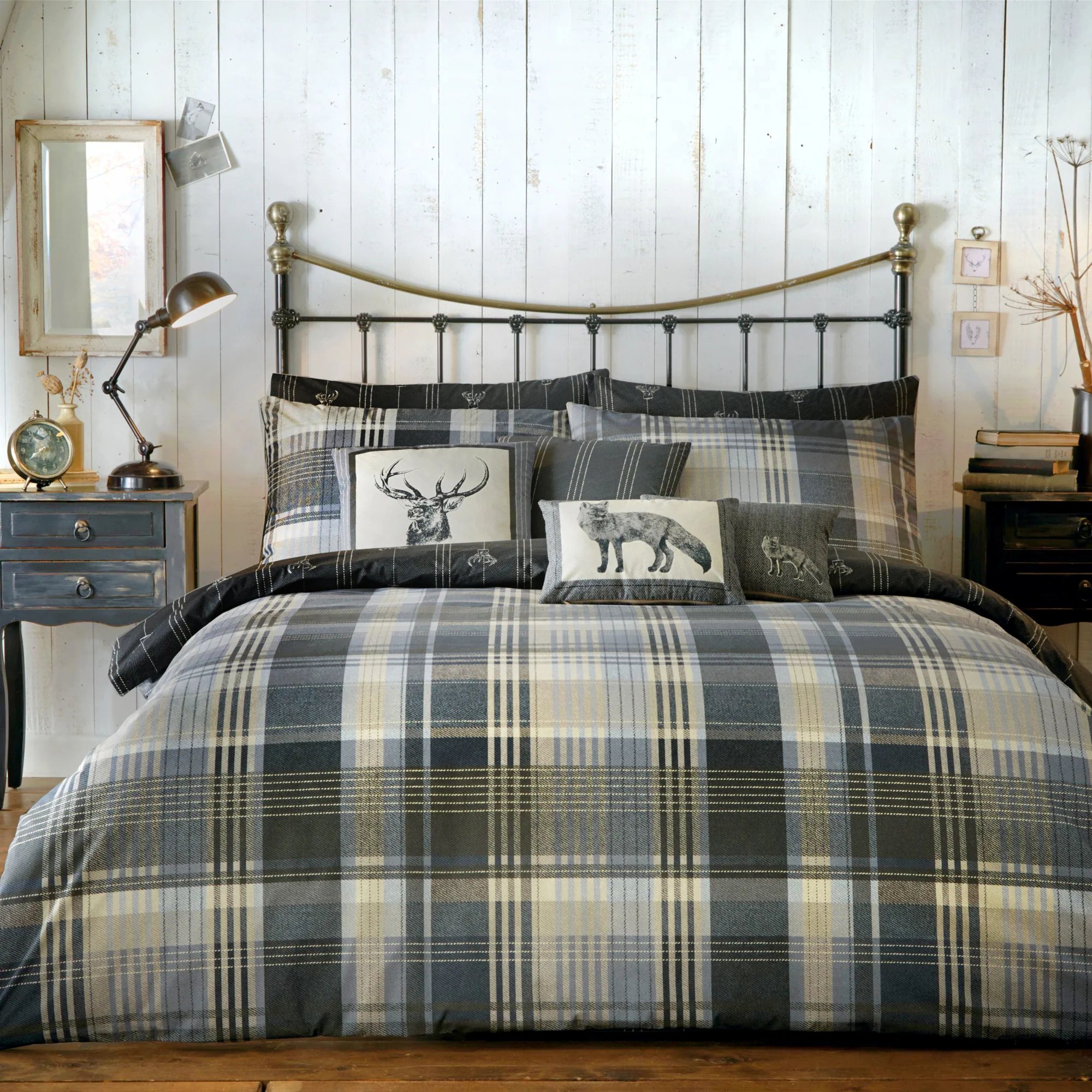 D&D Lodge Connolly Check Duvet Cover Set Charcoal | Aldiss