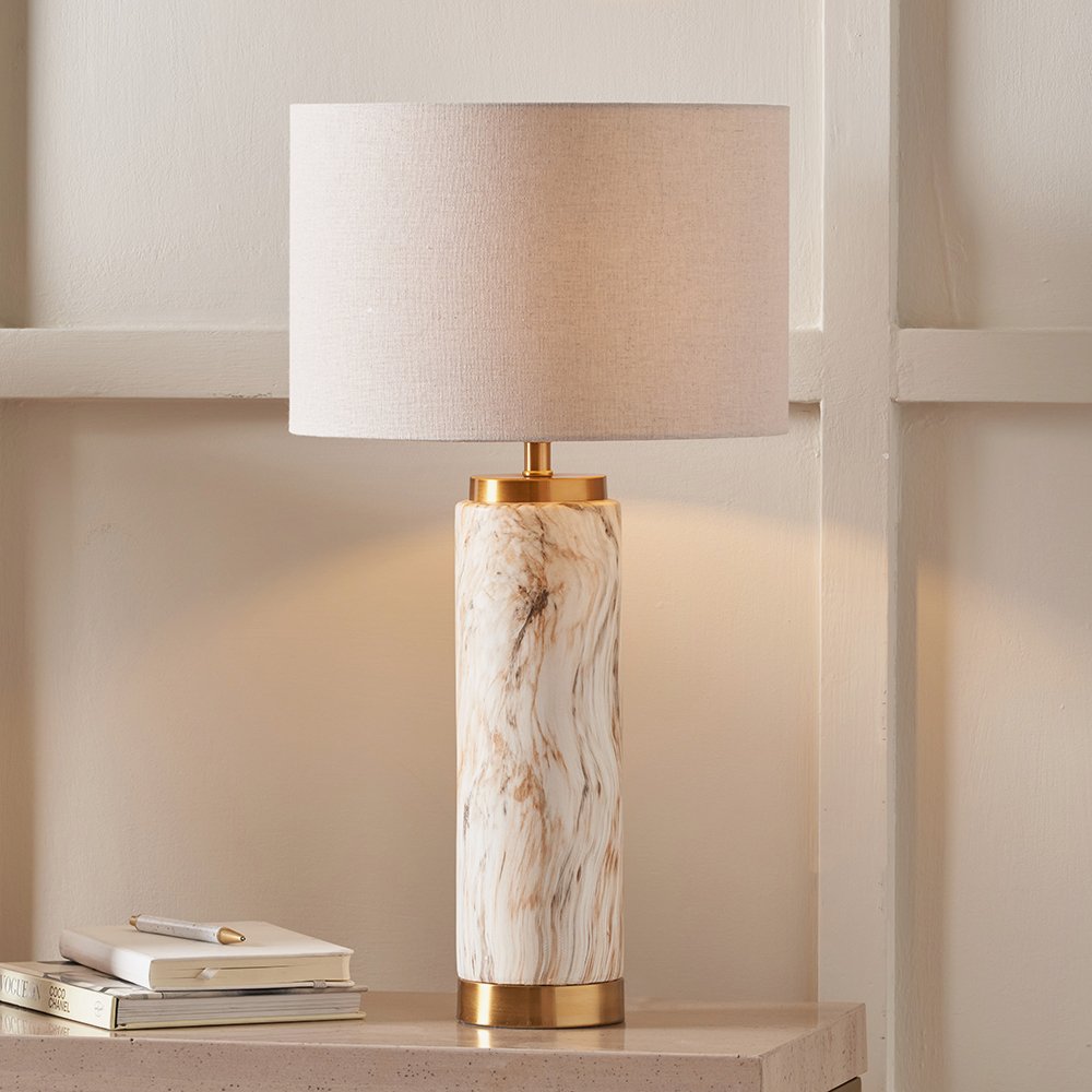 Pacific Carrara Natural Stone Effect Ceramic Table Lamp - Aldiss