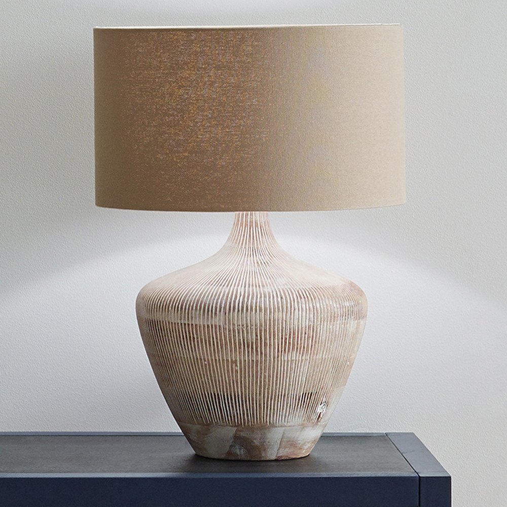 Pacific Manaia White Wash Texture Wood Lamp & Henry Shade - Aldiss