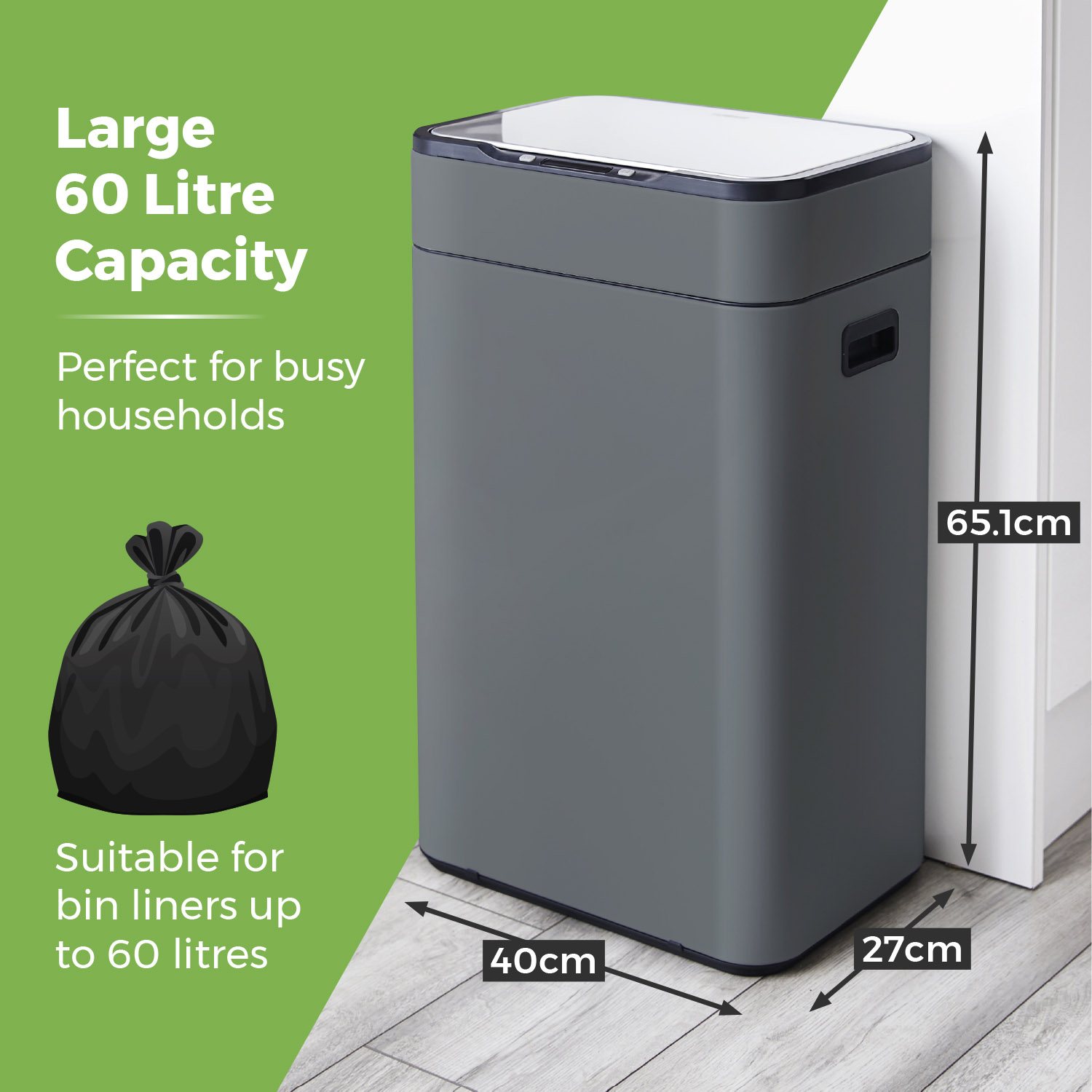 60L Ozone Sensor Grey Bin | Aldiss of Norfolk
