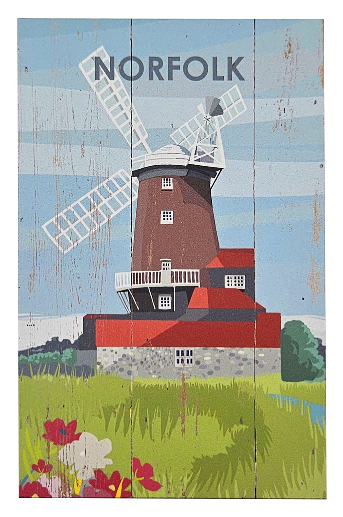Zippy & George Norfolk Windmill & Poppies Midi Plaque - Aldiss