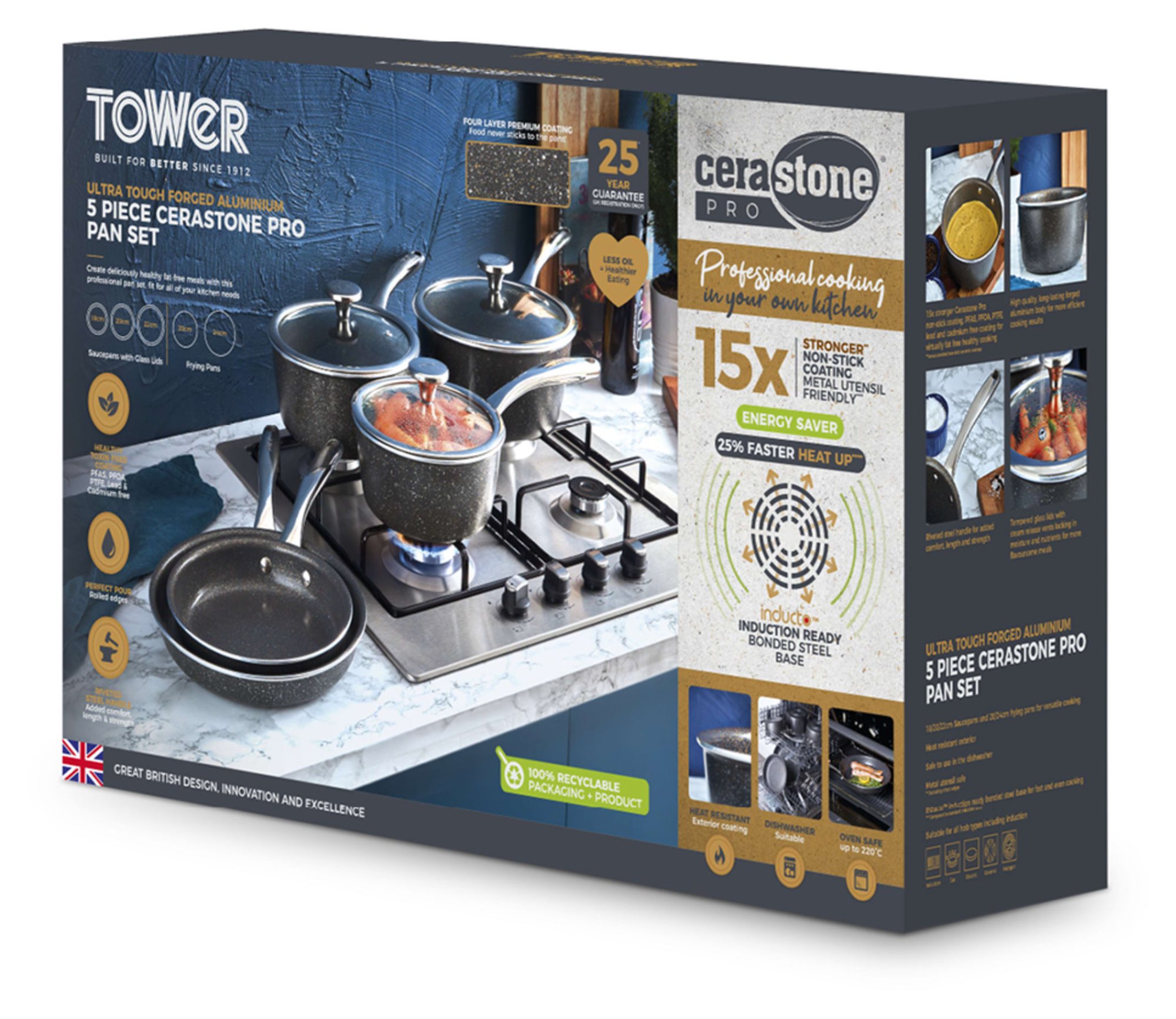 Tower Cerastone Pro 5 Piece Cookware Set | Aldiss of Norfolk