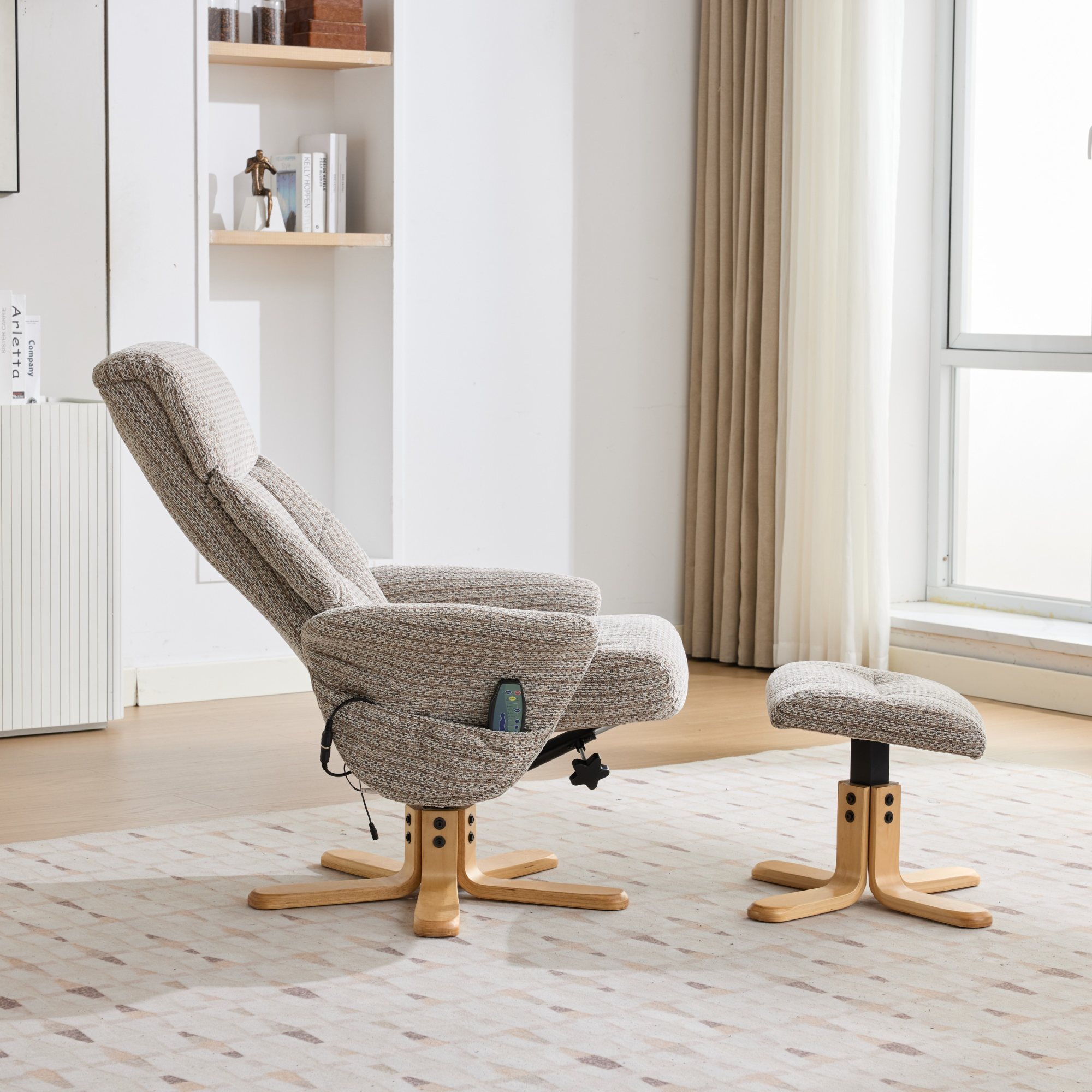 Normandy Chair & Stool Set w/ Heat Massage in Wheat | Aldiss