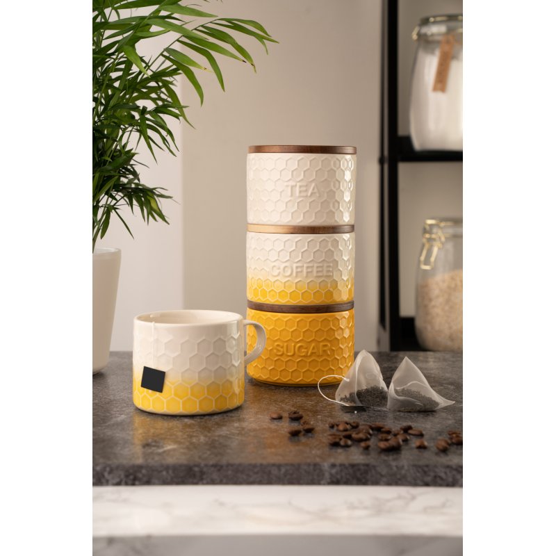 Kitchen Pantry 3 Pack Stacking Storage Jars Yellow | Aldiss