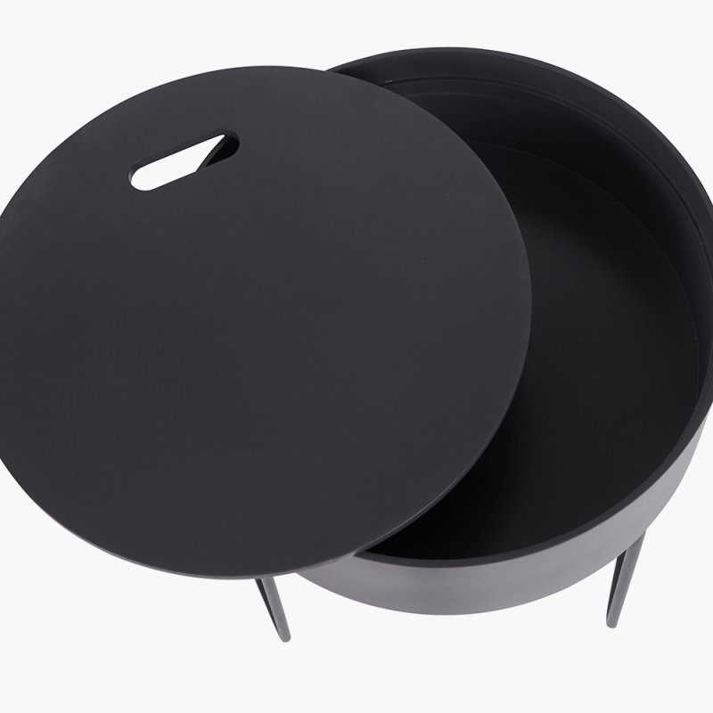 Pacific Hugo Dark Grey Wood Veneer Black Metal Storage Table - Aldiss