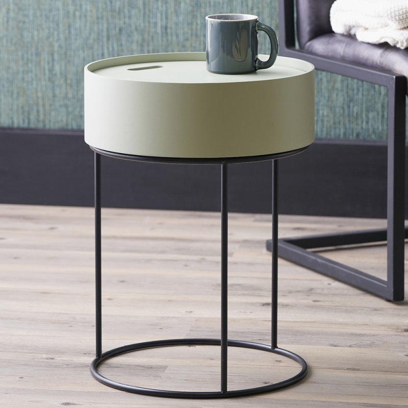 Pacific Hugo Sage Green Wood Veneer Black Metal Store Table - Aldiss