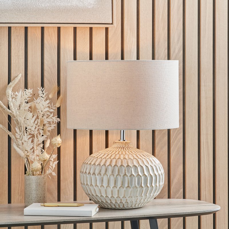 Pacific Cassius Warm White Texture Glaze Ceramic Table Lamp - Aldiss