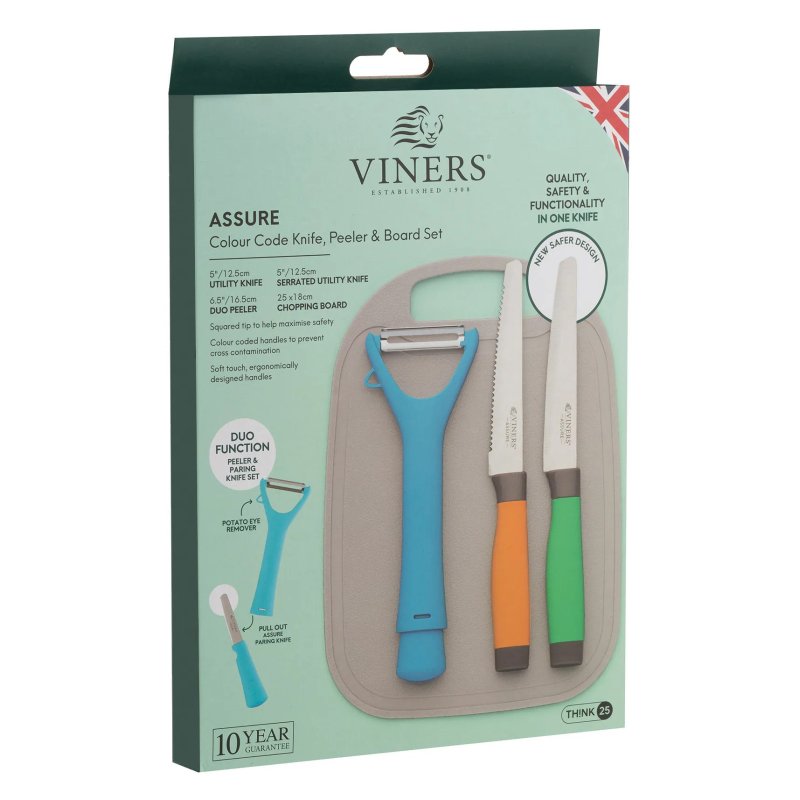 Viners Coded Knife, Peeler and Board Set | Aldiss of Norfolk
