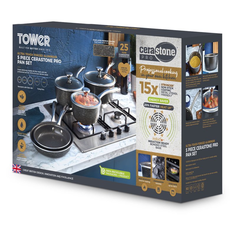 Tower Cerastone Pro 5 Piece Cookware Set | Aldiss of Norfolk
